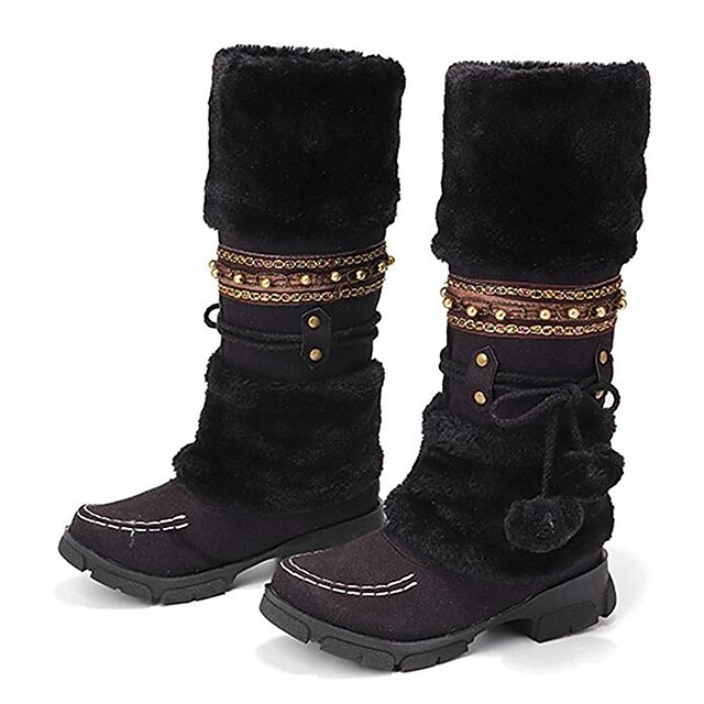 Women's Winter Faux Fur Boots with Decorative Pom-Poms and Beaded Trim ...