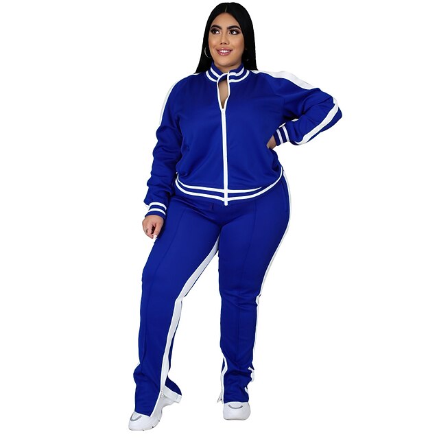 Women's Tracksuit Sweatsuit Drawstring 2 Piece Striped Jacket and ...