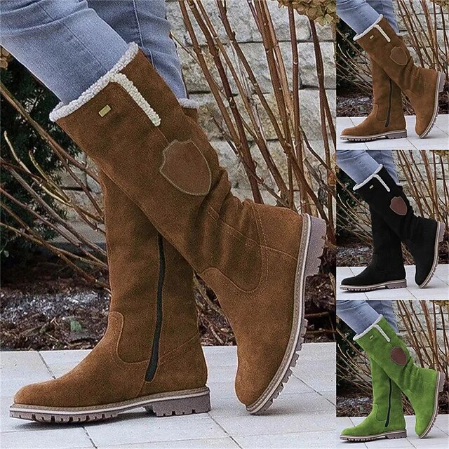 Women's Suede Knee-High Boots with Fleece Lining - Brown Winter Casual ...