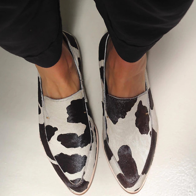 Mocasines de piel sintética con estampado de piel de vaca para mujer ...