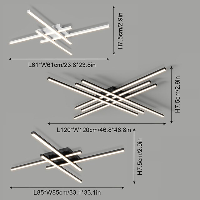 Multi-head Modern Ceiling Light With Remote Dimmable LED Line Semi ...