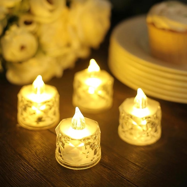 24pcs LED Electronic Candles Light, Mini Rose Pattern Refraction Halo ...