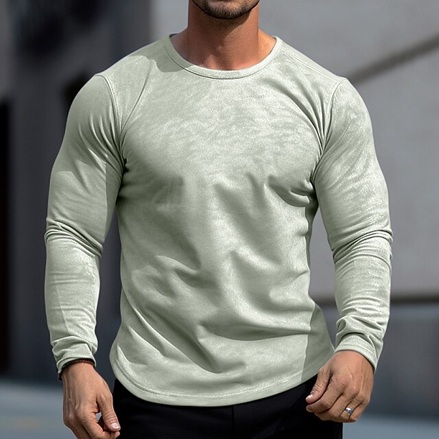 Men's T shirt Tee Tee Top Long Sleeve Shirt Plain Crew Neck Street ...