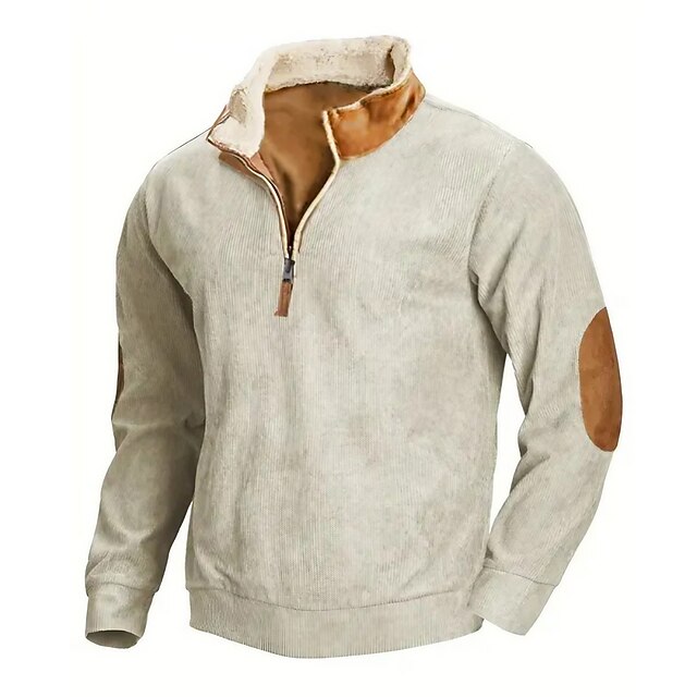 Men's Sweatshirt Quarter Zip Sweatshirt White Brown Standing Collar ...