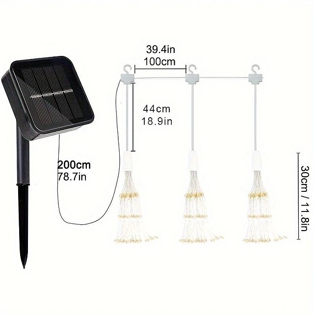 1pc Solar Firework Lights Solar Panel With 3pcs Hanging 270LEDs ...