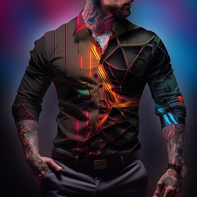 Lumière Abstrait Homme Chemise Extérieur Plein Air Casual Quotidien Automne hiver Col rabattu ...