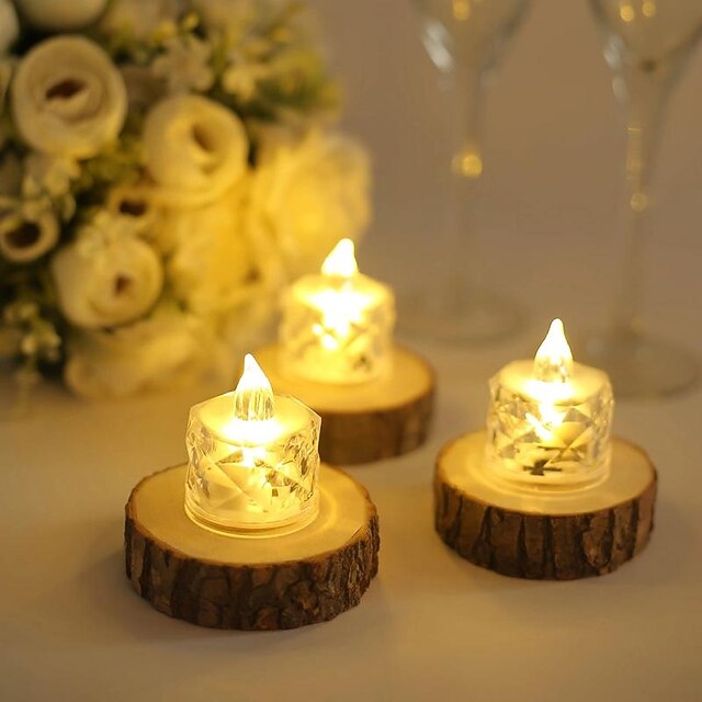 24pcs LED Electronic Candles Light, Mini Rose Pattern Refraction Halo ...