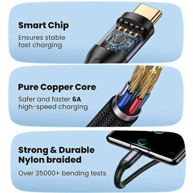 3-in-1 100W Fast Charging Cable Smart Super Fast Charging Support Multi ...