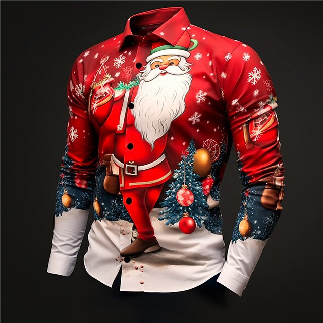 Santa Claus Christmas Tree Casual Men's Shirt Christmas Daily Wear ...