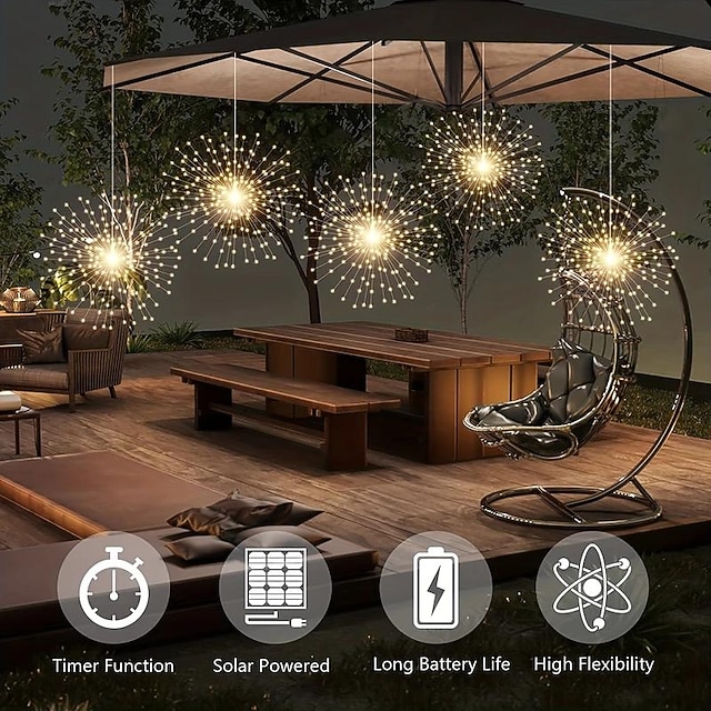 1pc Solar Firework Lights Solar Panel With 3pcs Hanging 270LEDs ...