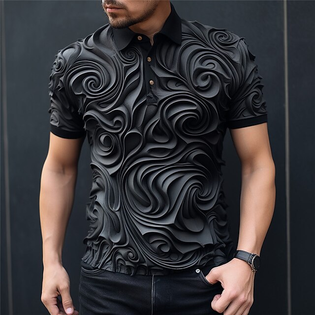 Optical Illusion Line Vintage Abstract Men's 3D Print Golf Polo Outdoor ...