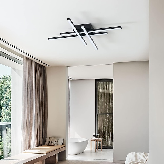 Multi-head Modern Ceiling Light With Remote Dimmable LED Line Semi ...