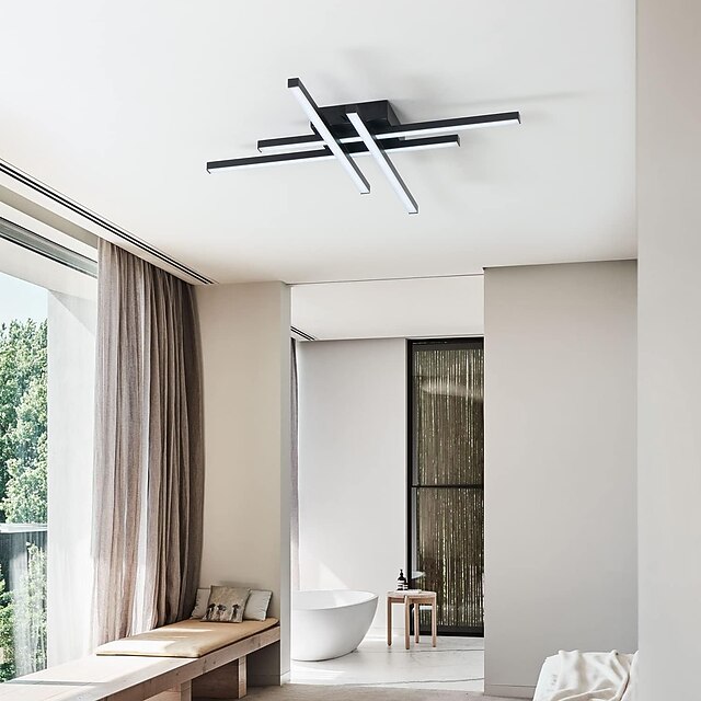 Multi-head Modern Ceiling Light With Remote Dimmable LED Line Semi ...