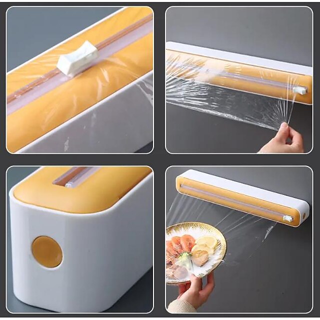 2 In 1 Plastic Wrap Dispenser Cling Film Dispenser Cutter Saran Wrap ...