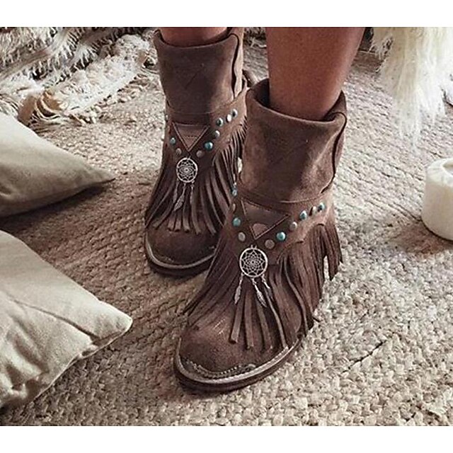 Women's Boho Fringe Ankle Boots with Dreamcatcher Charm, Perfect for ...