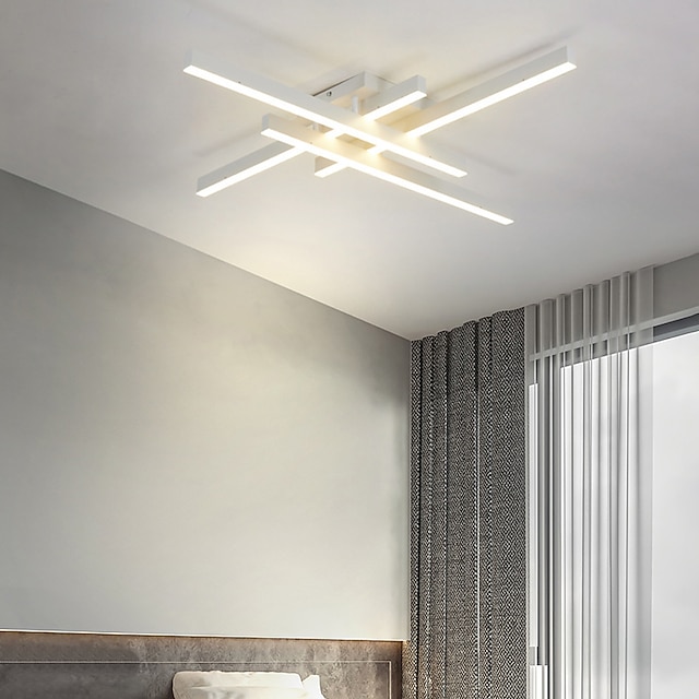 Multi-head Modern Ceiling Light With Remote Dimmable LED Line Semi ...