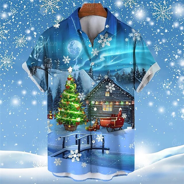 Christmas Tree House Casual Mens Shirt Christmas Daily Wear Going Out
