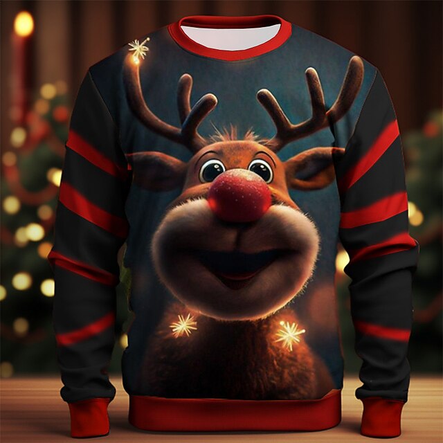 Graphic Elk Mens Fashion 3d Print Pullover Sweatshirt Christmas