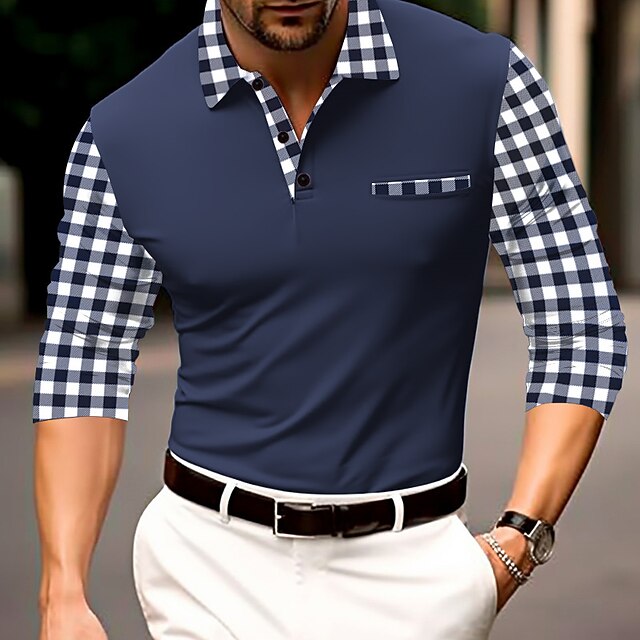 Men's Button Up Polos Polo Shirt Casual Sports Lapel Long Sleeve ...