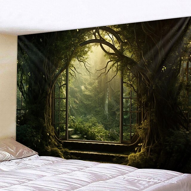 Window View Forest Hanging Tapestry Wall Art Large Tapestry Mural Decor ...
