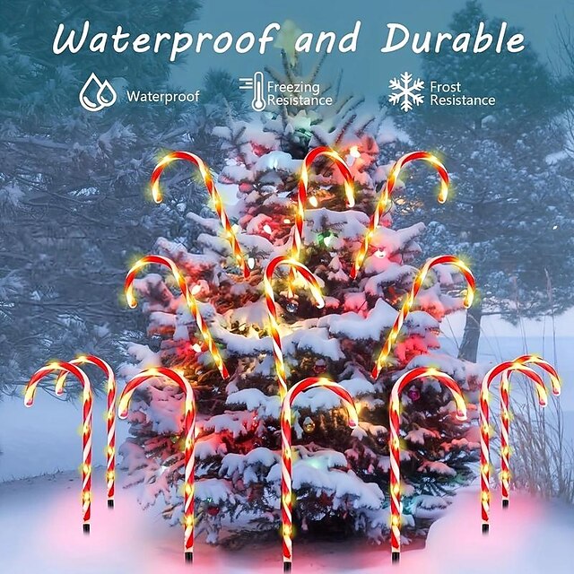 5-in-1 Solar Christmas Star, Snowflake, Peppermint Candy Cane Stake ...