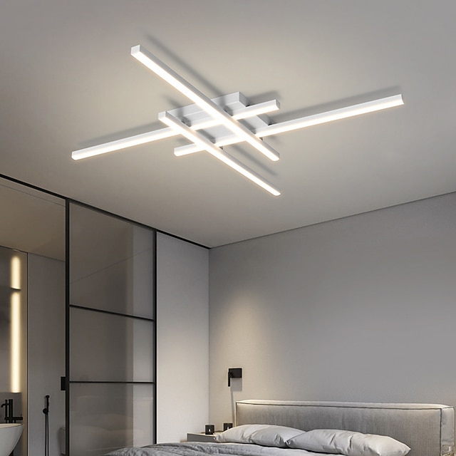 Multi-head Modern Ceiling Light With Remote Dimmable LED Line Semi ...