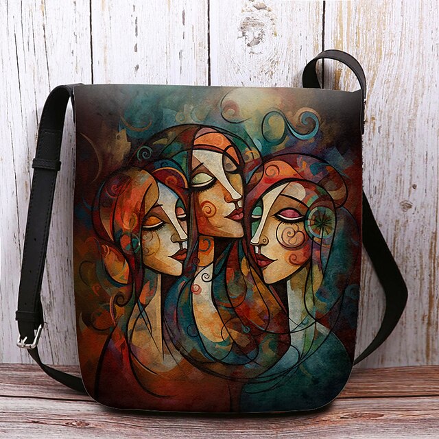 Women's Abstract Art Crossbody Bag – Colorful Cubist Print Shoulder ...
