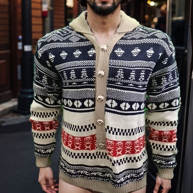 Men's Cardigan Sweater Cropped Sweater Ribbed Knit Regular Knitted ...