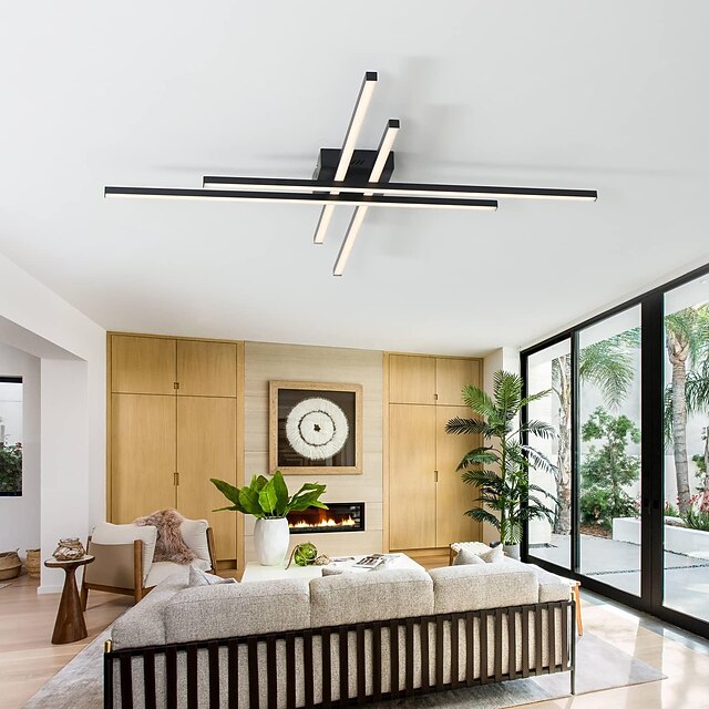 Multi-head Modern Ceiling Light With Remote Dimmable LED Line Semi ...