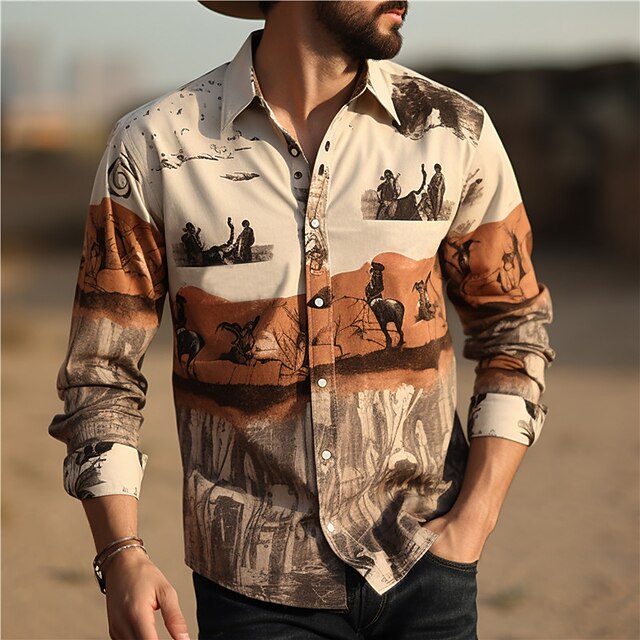 Men's Cowboy Shirt Western Shirt Cowboy Shirt Long Sleeve Vintage ...