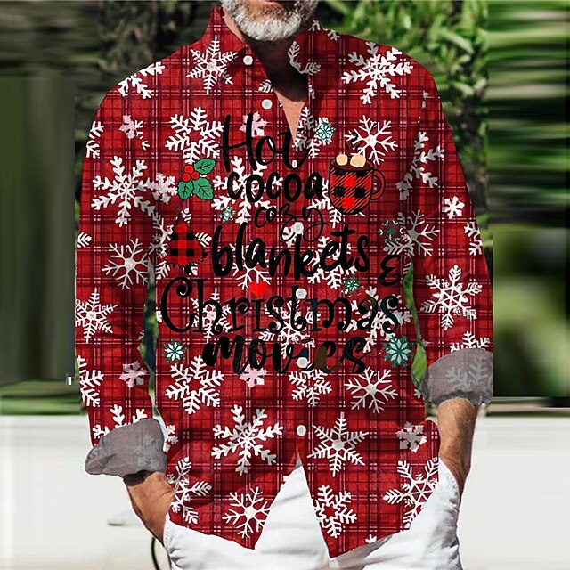 Plaid Snowflake Casual Men's Shirt Outdoor Christmas Street Fall ...