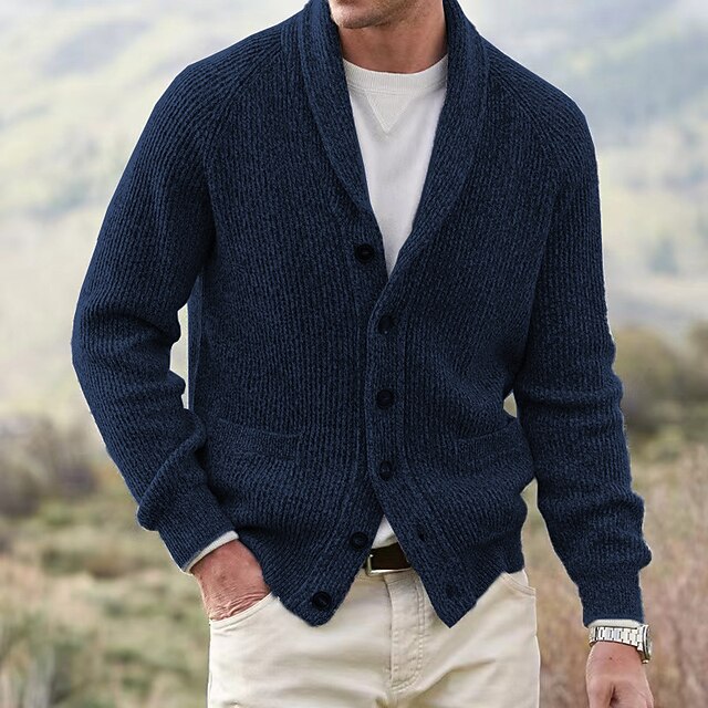 Men's Sweater Cardigan Sweater Cropped Sweater Ribbed Knit Buttons ...