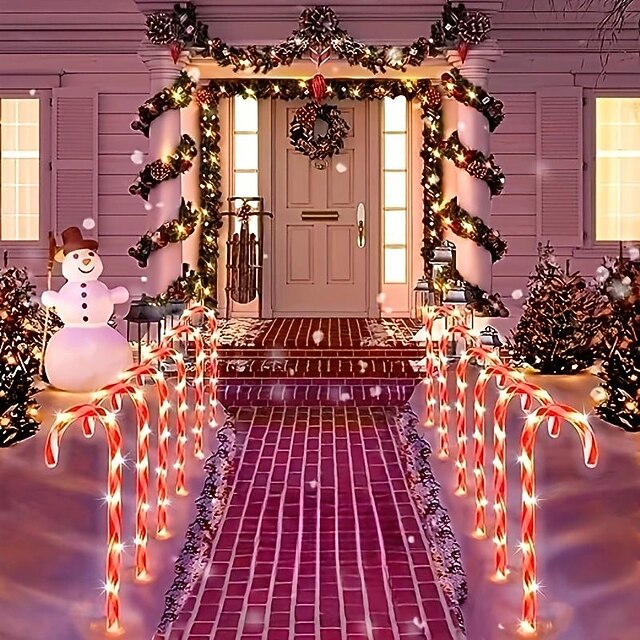 5-in-1 Solar Christmas Star, Snowflake, Peppermint Candy Cane Stake ...