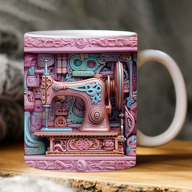 3D Sewing Mug, 3D Floral Sewing Machine, 3D Sewing Machine Mug, Ceramic ...