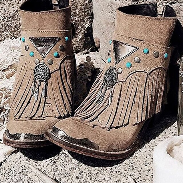 Women's Boho Fringe Ankle Boots with Dreamcatcher Charm, Perfect for ...