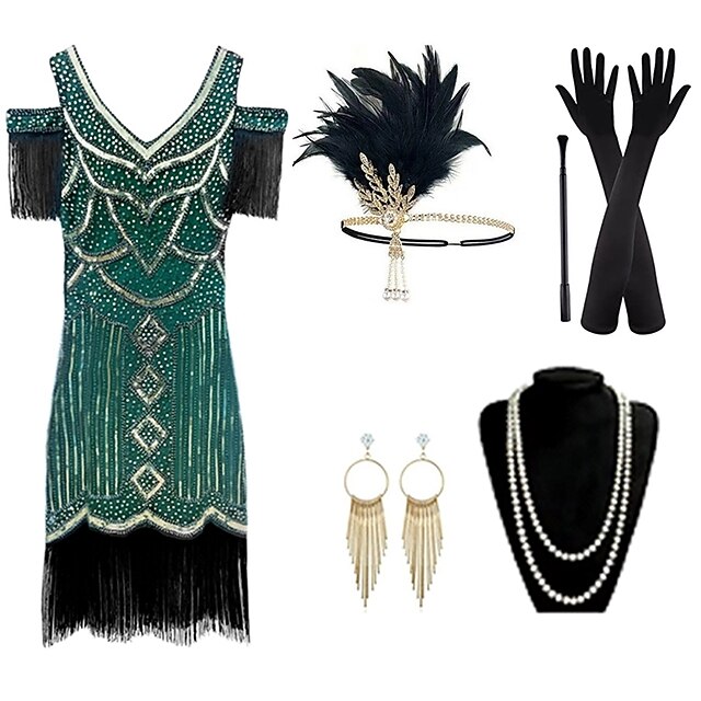 Retro Vintage Roaring 20s 1920s Knee Length Flapper Dress Dress Outfits ...
