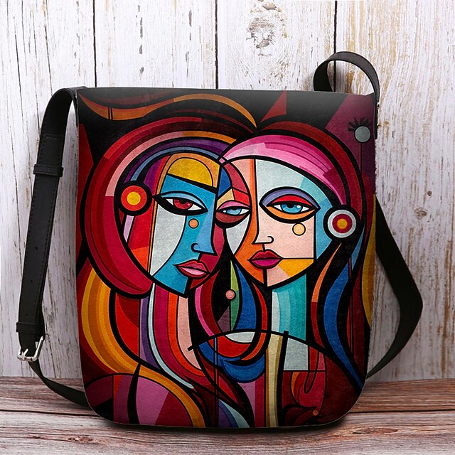 Women's Abstract Art Crossbody Bag – Colorful Cubist Print Shoulder ...