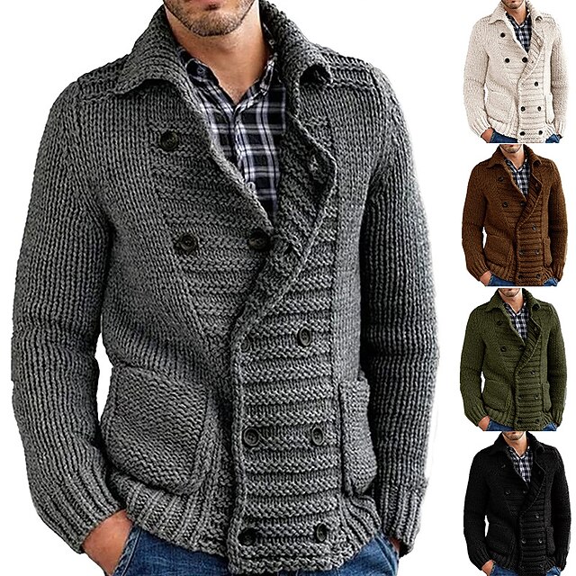 Men's Cardigan Sweater Cropped Sweater Ribbed Knit Regular Knitted ...