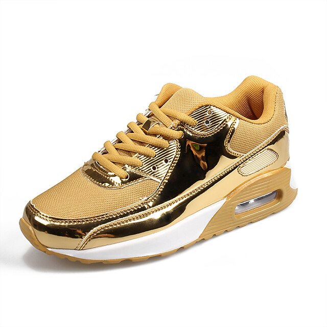 Women's Gold Metallic Running Shoes with Air Cushion Sole for Sports ...