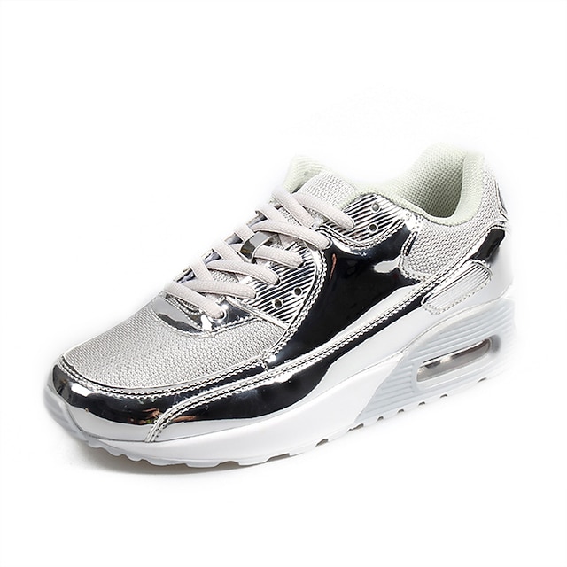 Women's Gold Metallic Running Shoes with Air Cushion Sole for Sports ...