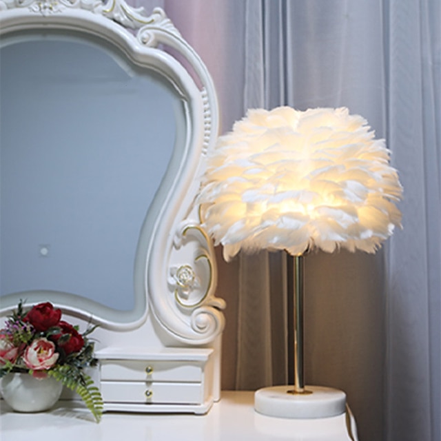 Feather Lamp Northern European Light Luxury Feather Table Lamp Marble ...
