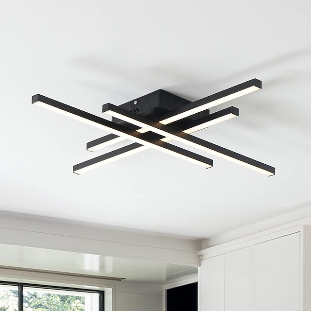 Multi-head Modern Ceiling Light With Remote Dimmable LED Line Semi ...