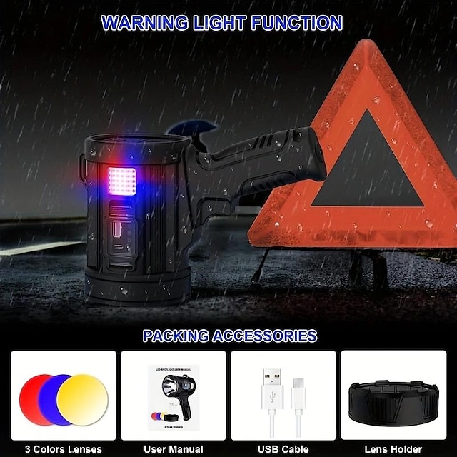 Rechargeable Spotlight Flashlight, Ultra Bright 200000 Lumen Spotlight ...