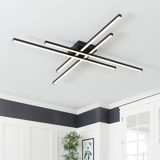 Multi-head Modern Ceiling Light With Remote Dimmable LED Line Semi ...