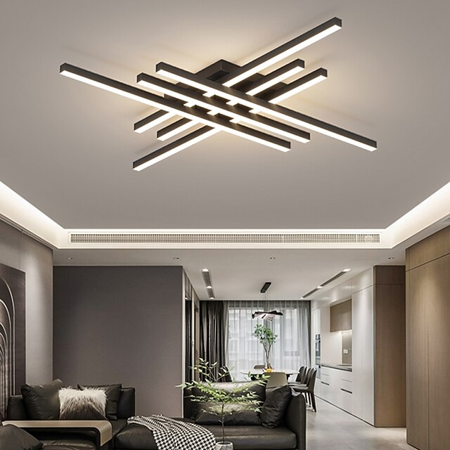 Multi-head Modern Ceiling Light With Remote Dimmable LED Line Semi ...