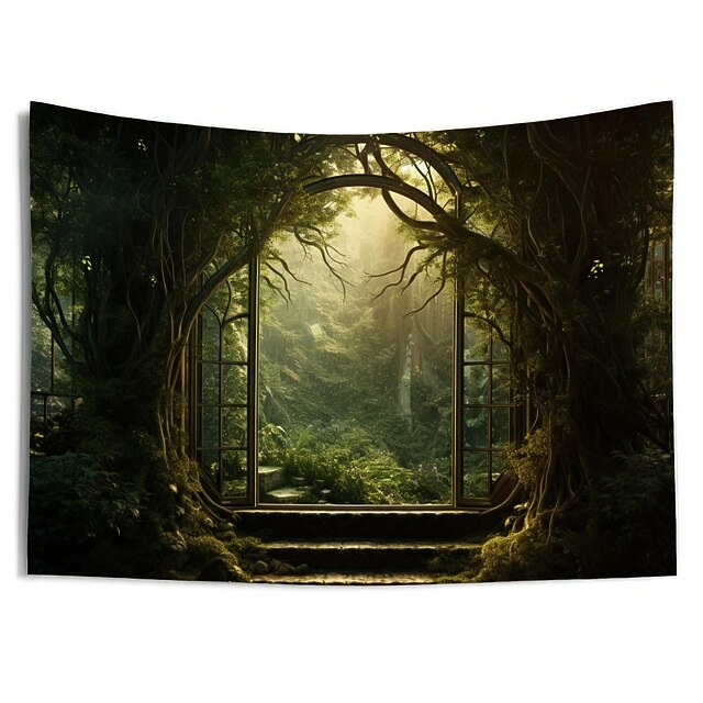 Window View Forest Hanging Tapestry Wall Art Large Tapestry Mural Decor ...