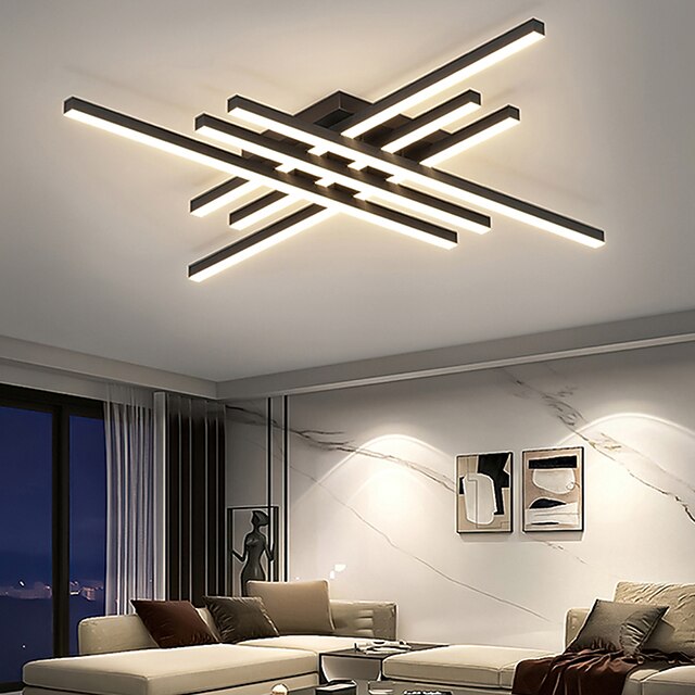 Multi-head Modern Ceiling Light With Remote Dimmable LED Line Semi ...