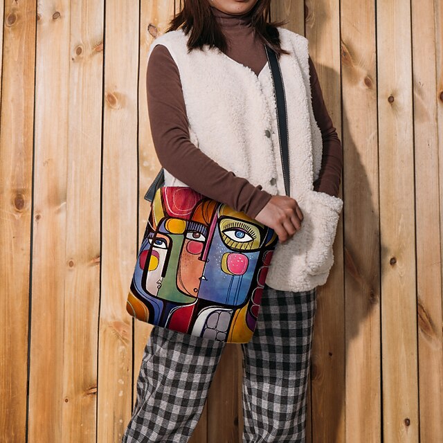 Women's Abstract Art Crossbody Bag – Colorful Cubist Print Shoulder ...