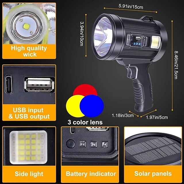 Rechargeable Spotlight Flashlight, Ultra Bright 200000 Lumen Spotlight ...