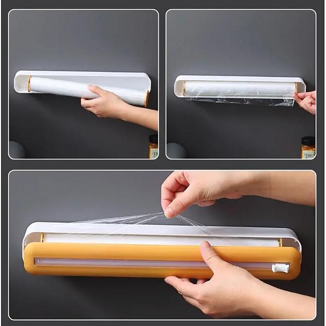 2 In 1 Plastic Wrap Dispenser Cling Film Dispenser Cutter Saran Wrap ...